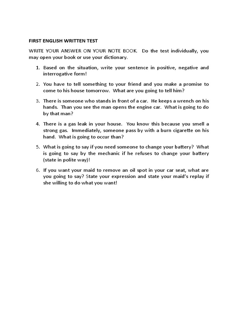English Written Test Instructions | PDF