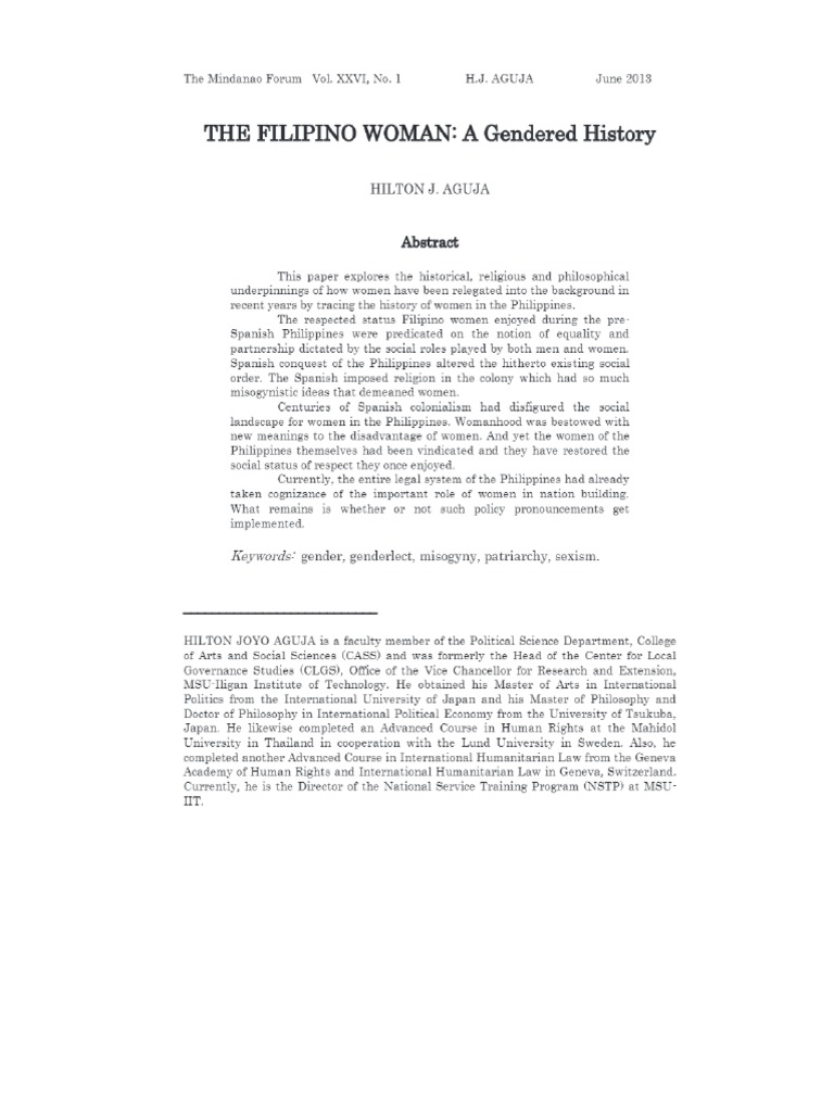 Philippine EJournals - THE FILIPINO WOMAN - A Gendered History | PDF