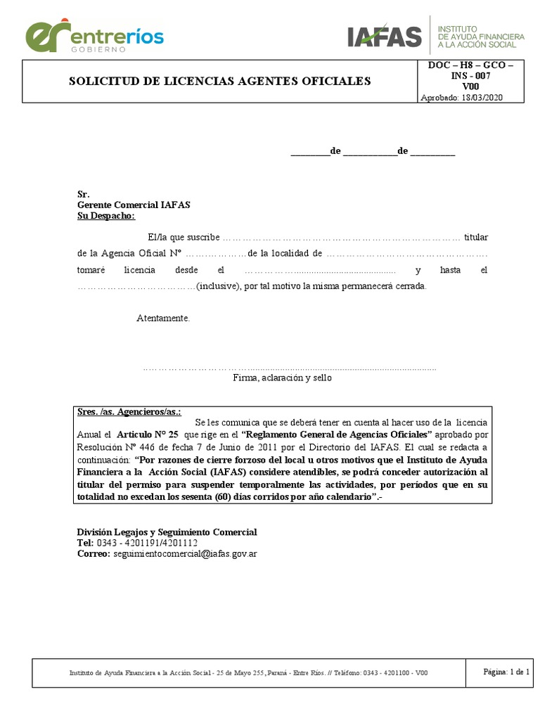 Planilla para Solicitar Licencias | PDF