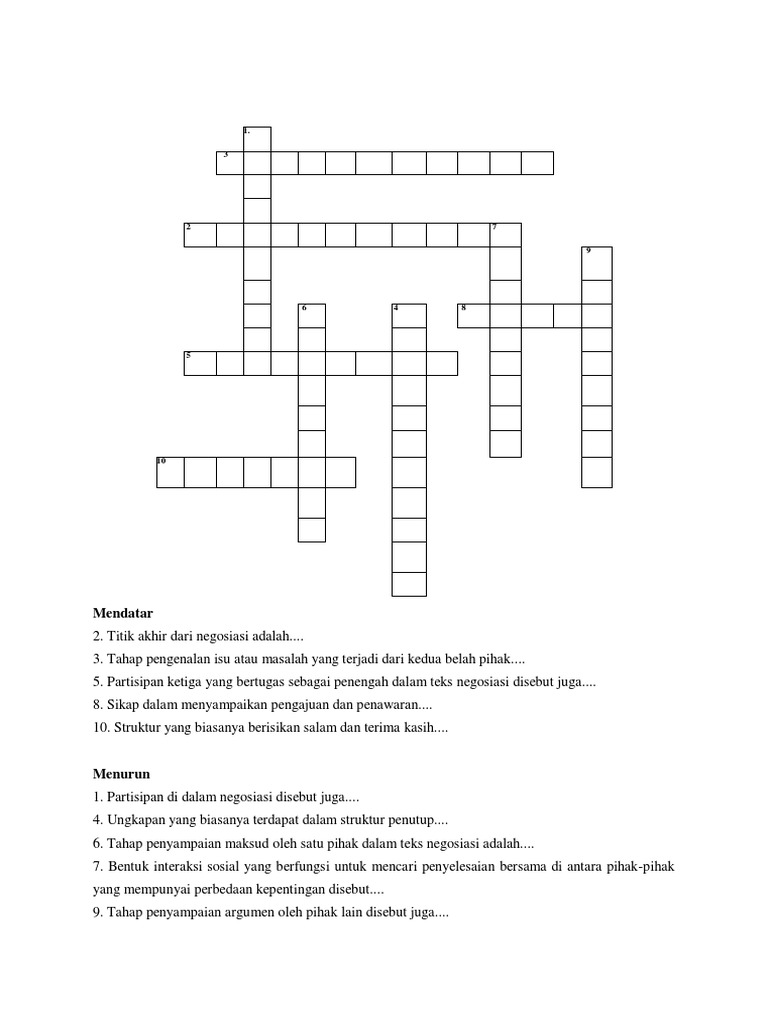 Kuis Teka-Teki Silang (Teks Negosiasi) | PDF