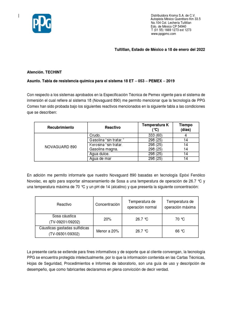 Carta Sistema 18 - Novaguard Techint 420 | PDF | Química | Ciencias fisicas