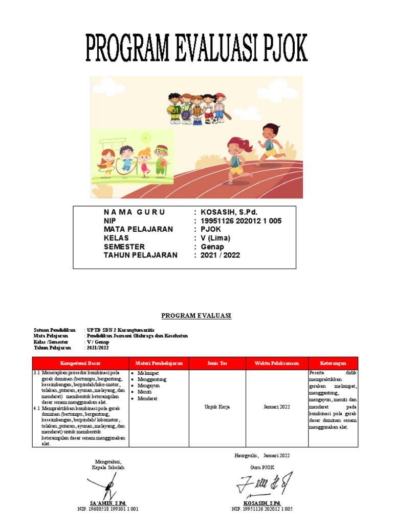 Program Evaluasi PJOK Kelas 5 Genap 2021 2022 | PDF