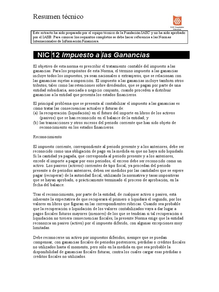 Nic 12 Impuestos A Las Ganancias | PDF | Impuestos | Impuesto sobre la ...