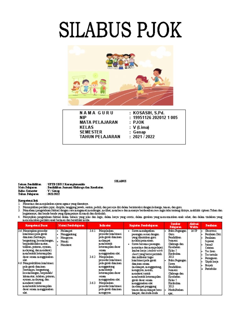 Silabus PJOK Kelas 5 Semester Genap 2021 2022 | PDF