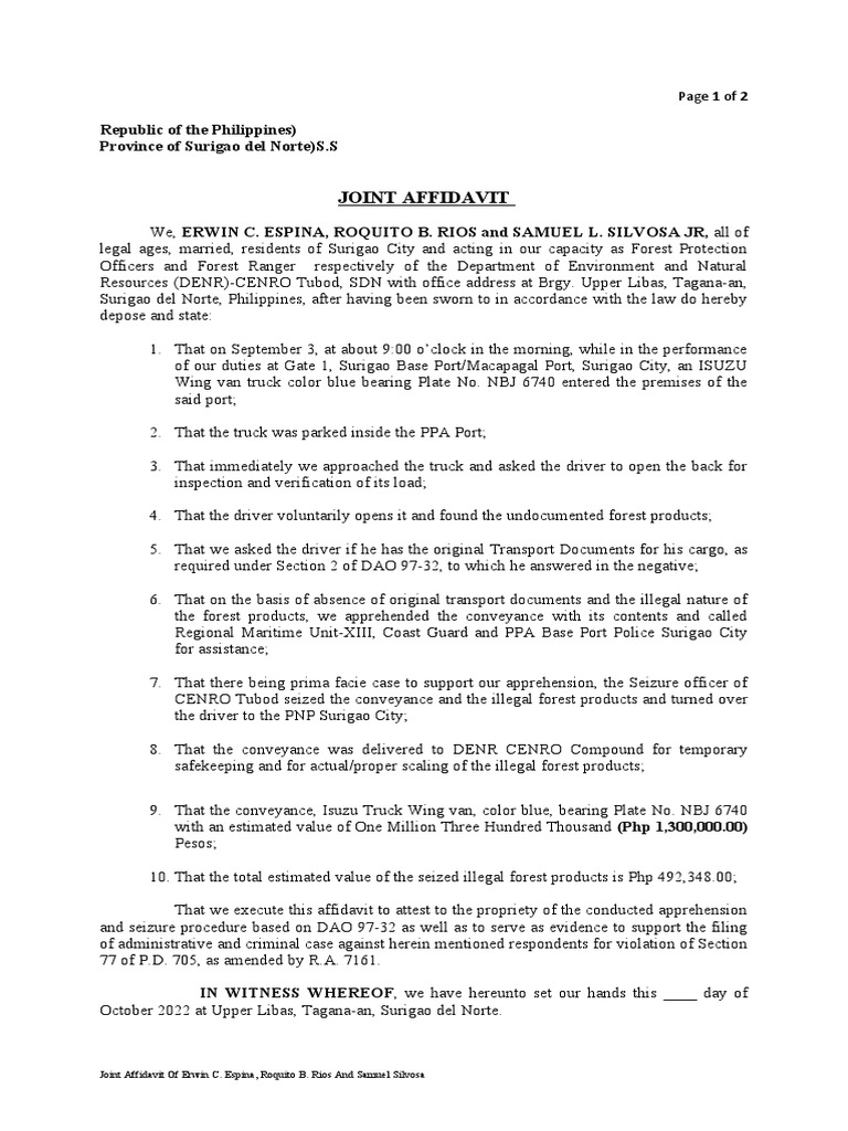 Affidavit CENRO-TUBOD | PDF | Affidavit | Common Law