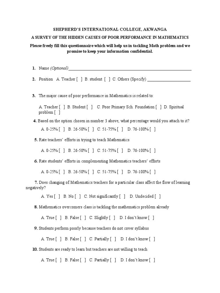 Math Survey Questionnaire | PDF | Science