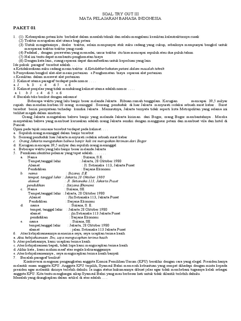 Soal Try Out Bahasa Indonesia | PDF | Kajian Bahasa Asing