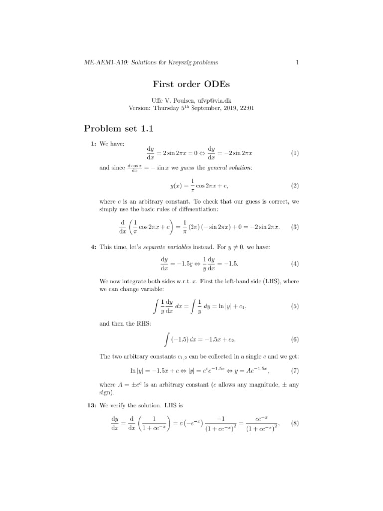 Solutions First Order Odes Pdf