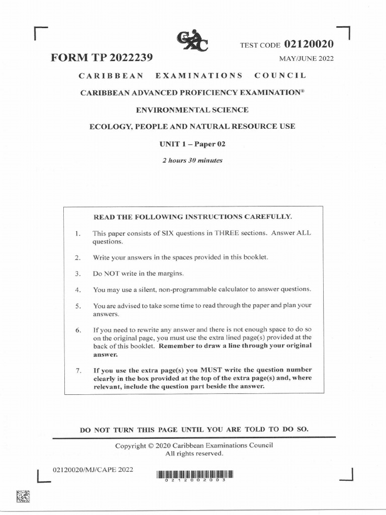 Environmental Science - Unit 1 - Paper 02 (May 2022) | PDF