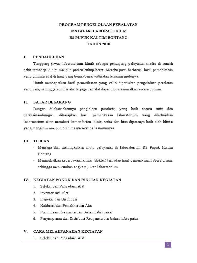 Program Pengelolaan Peralatan Lab 2018 | PDF