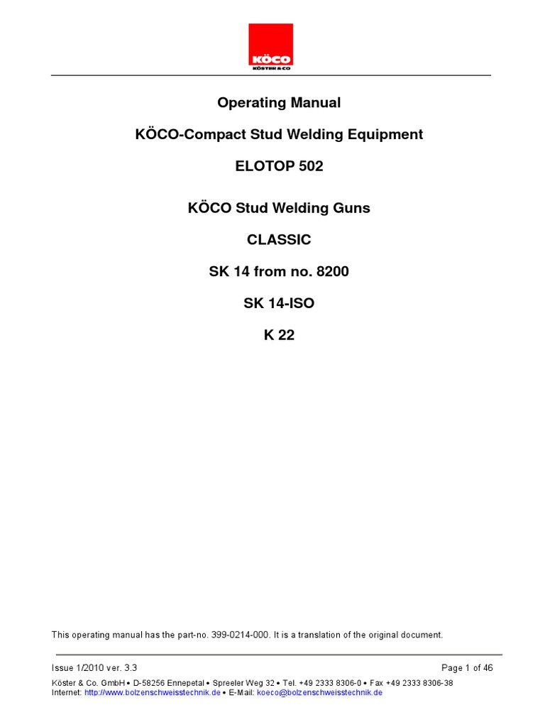 Instruction Manual ELOTOP 502-En | PDF | Construction | Welding