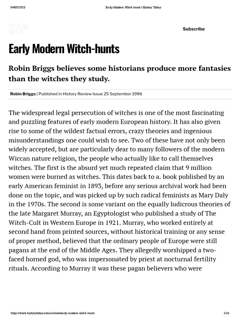Early Modern Witch-Hunts - History Today | PDF | Witchcraft | Witch Hunt