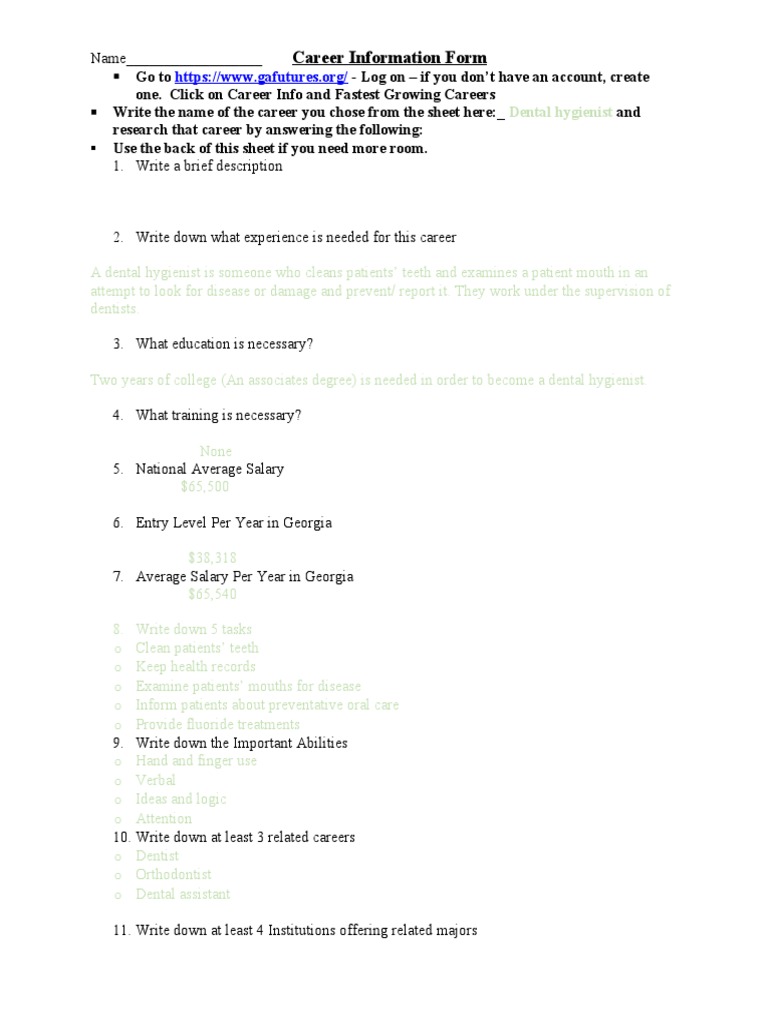 1 Ca2 2 Career Information Form | PDF