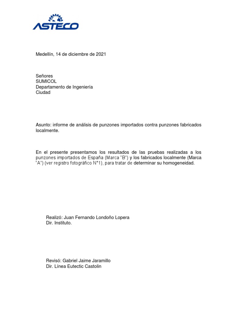 Análisis de Punzones: Local vs Importado | PDF | Ciencias fisicas ...