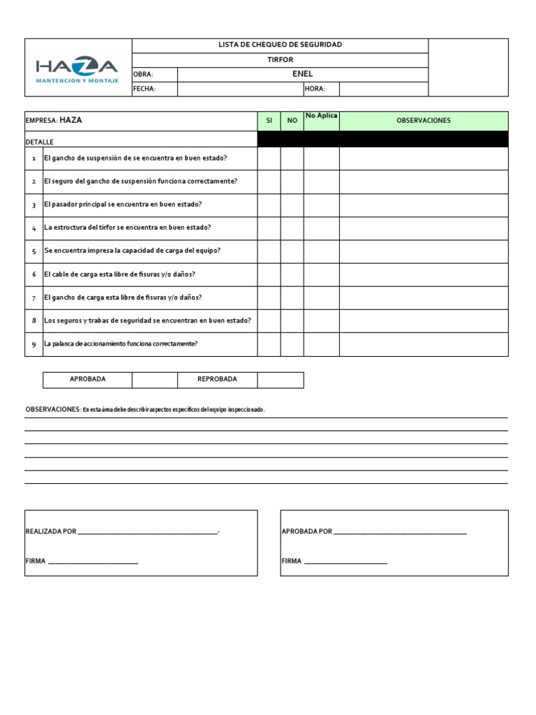 Check List Tirfor | PDF