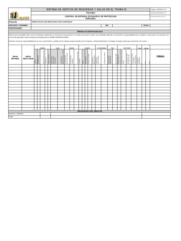 SSOMA-F-34 Control de Entrega de EPP | PDF