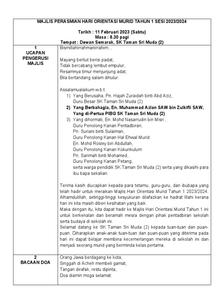 Teks MC Hari Orientasi | PDF