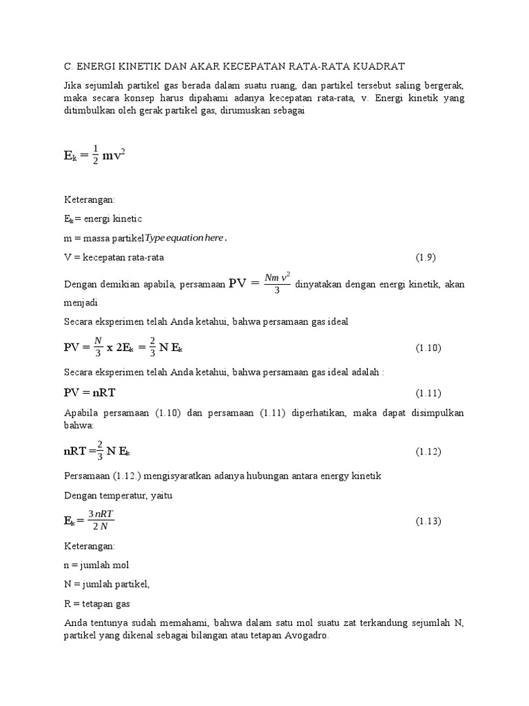 C. Energi Kinetik Dan Akar Kecepatan Rata Rata Kuadrat | PDF
