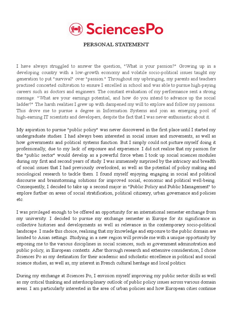 Personal-Statement SceiencesPo | PDF | Science | Social Sciences