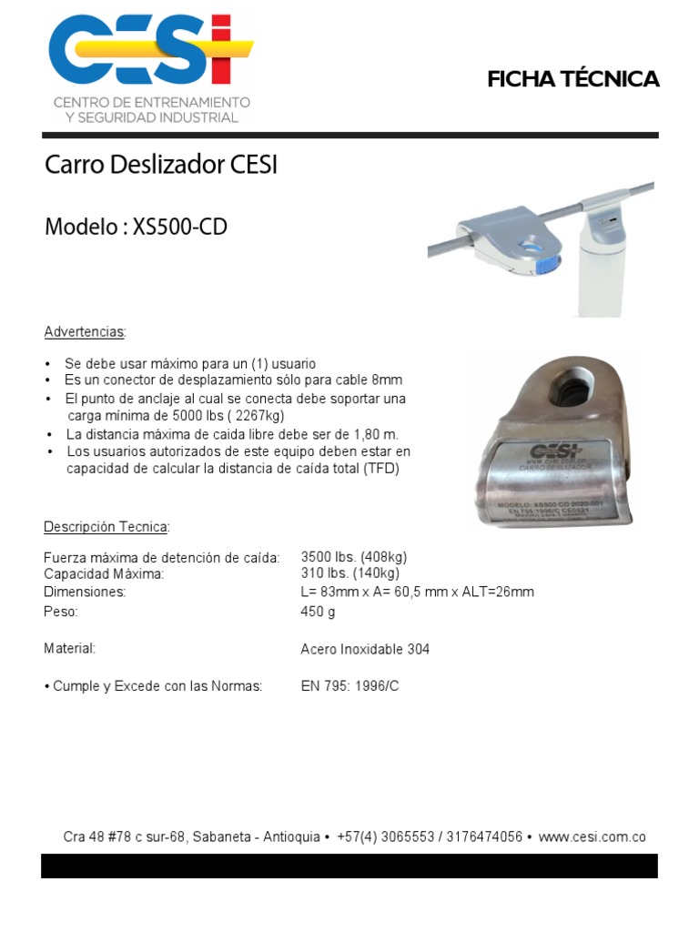 Ficha Técnica Carro Deslizador XS500-CD | PDF