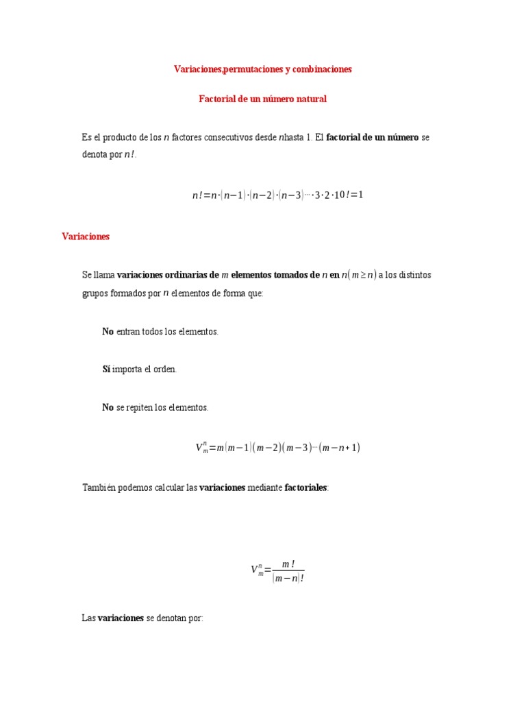 Variaciones Permutacionesy Combinaciones Pdf Permutación