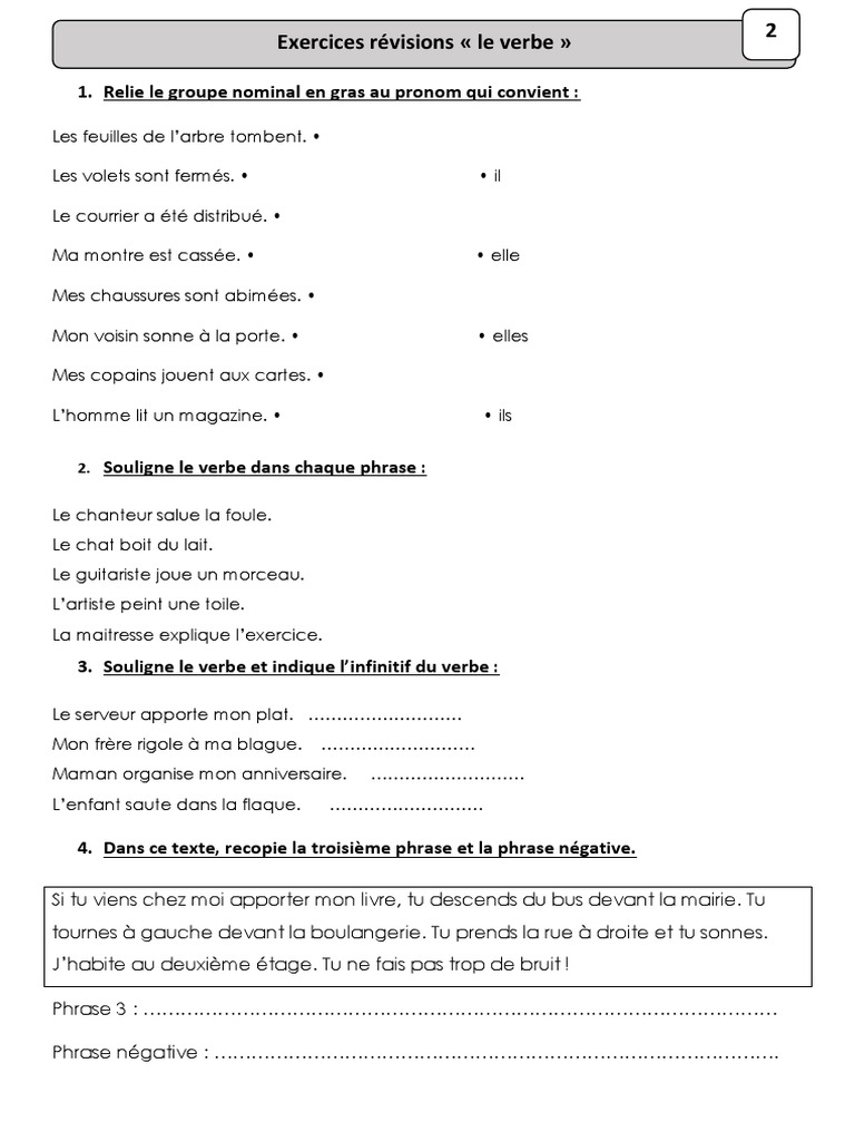 Exercices Revisions Le Verbe 2 | PDF
