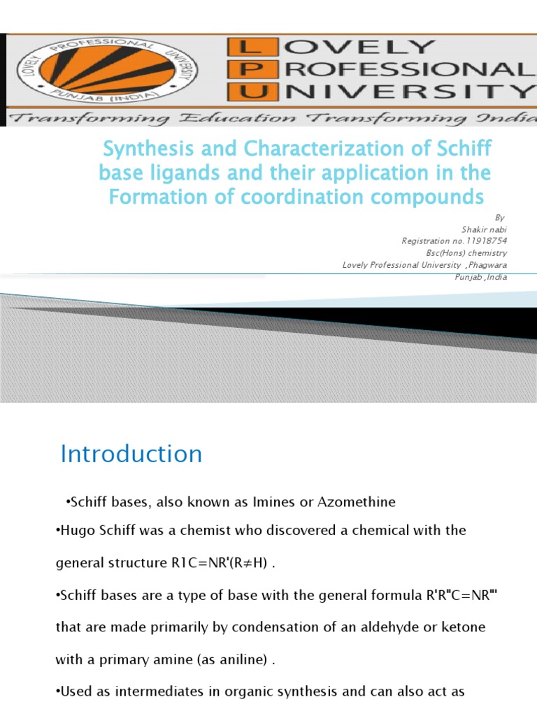 Synthesis and Characterization of Schiff Based Ligands | PDF | Ligand | Coordination Complex