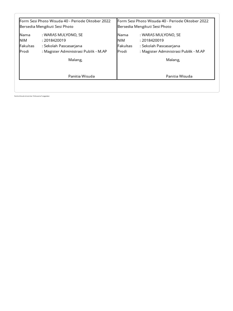 Form Sesi Photo - Wisuda Unitri Online | PDF