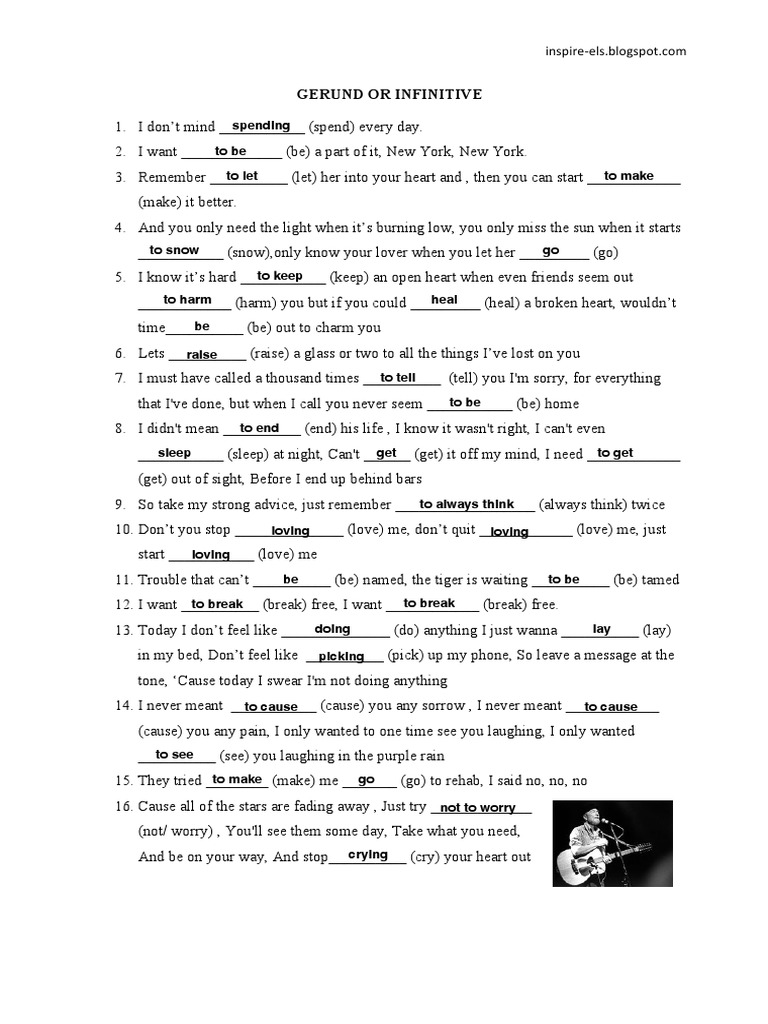 Gerund or Infinitives Songs | PDF