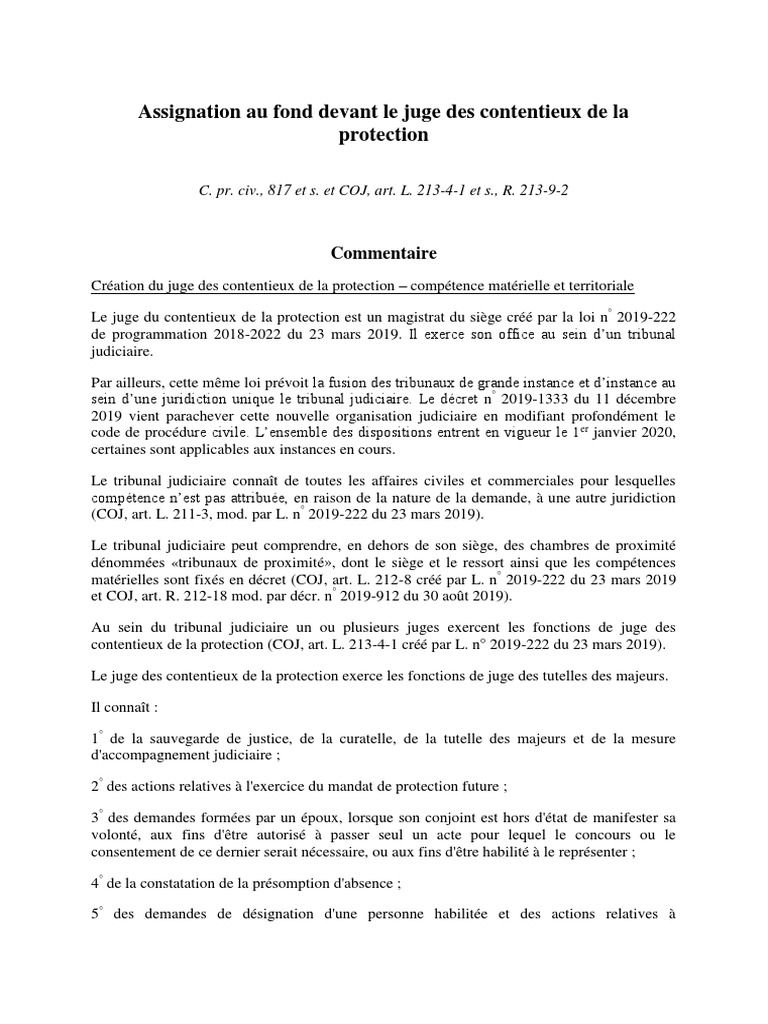 Assignation Au Fond Devant Le Juge Des Contentieux de La Protection ... Assignation Au Fond Devant Le Juge Des Contentieux de La Protection ...