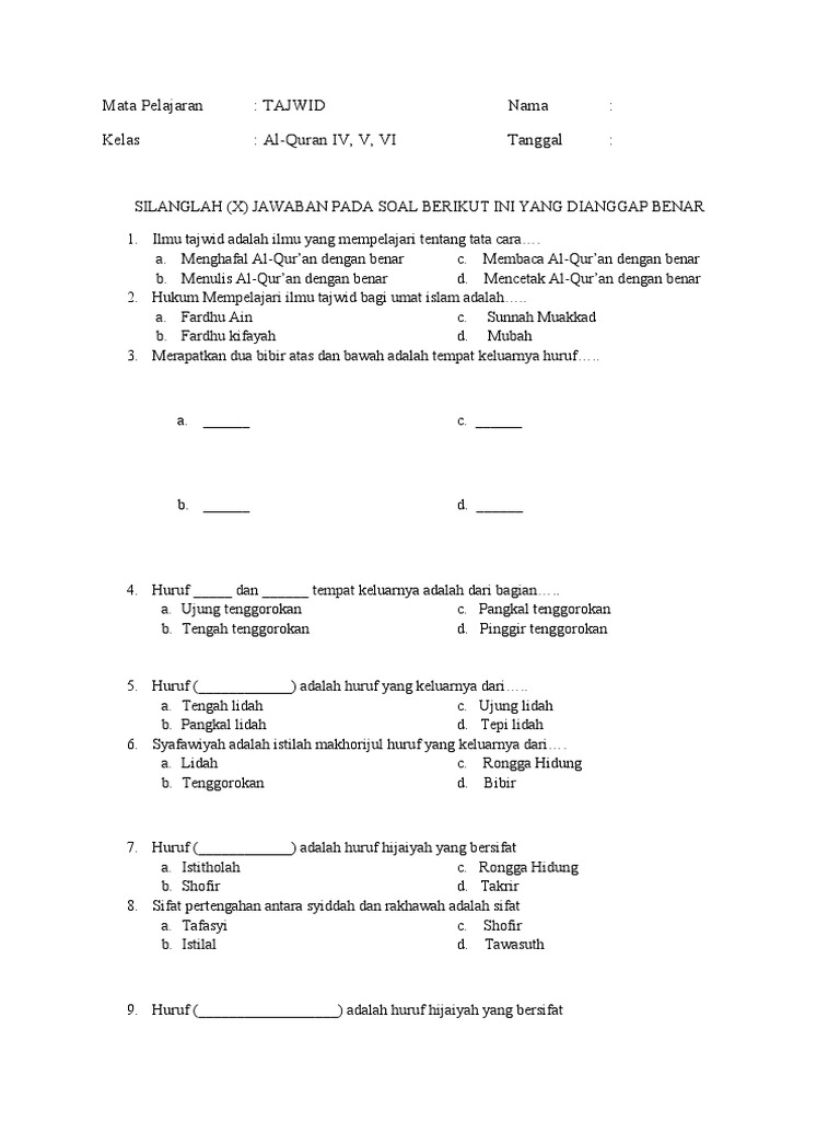 Soal Tajwid | PDF | Seni & Disiplin Bahasa
