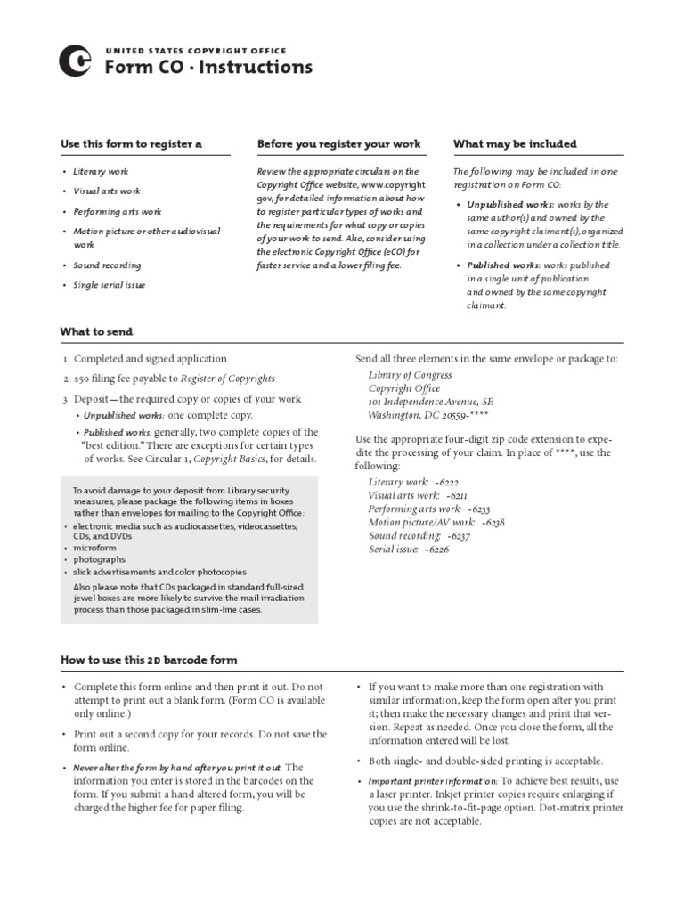 Form CO Instructions: Use This Form To Register A Before You Register ...