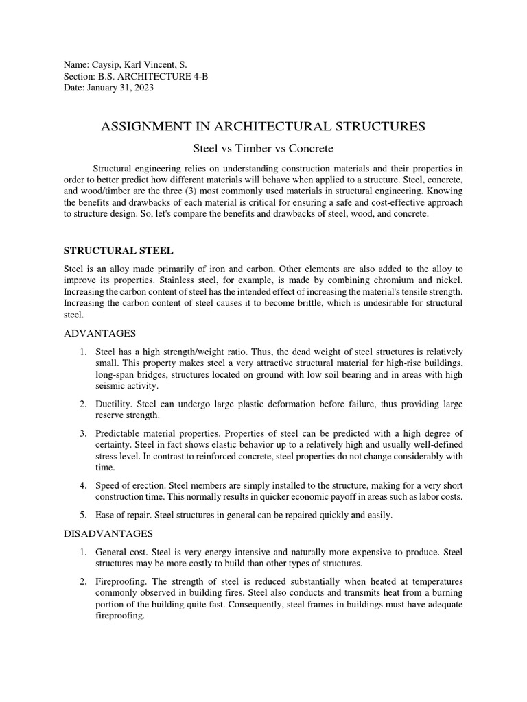 Assignment in Architectural Structures A4 | Download Free PDF | Concrete | Steel