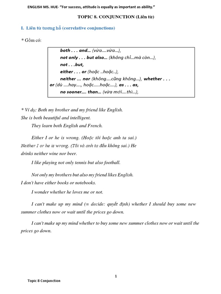 Hue. Topic 8 Conjunction | PDF