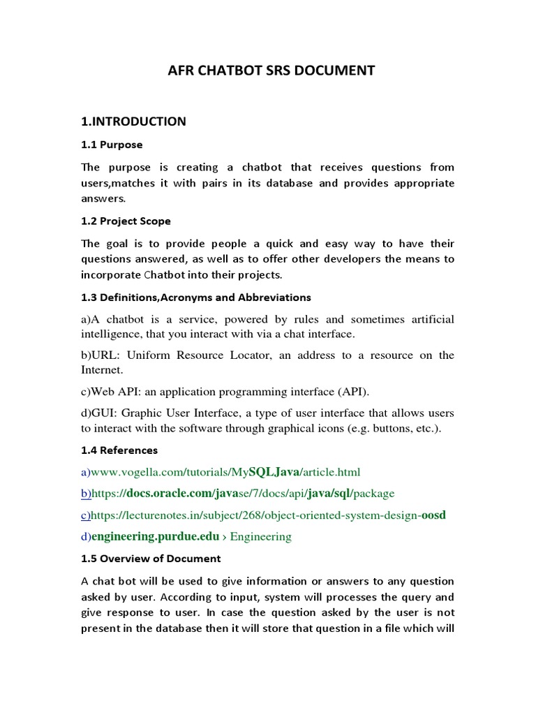 Idoc - Pub - Afr Chatbot Srs Document | PDF | Graphical User Interfaces | Databases