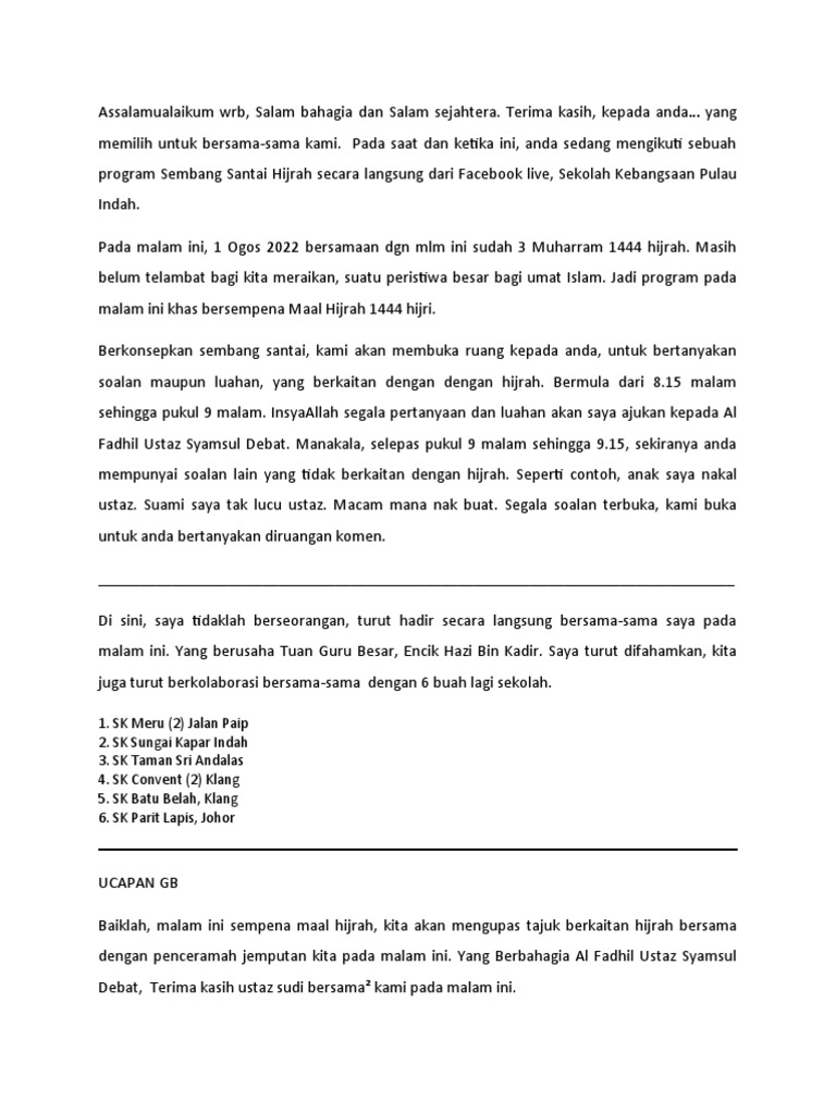 Skrip Moderator Sembang Santai | PDF