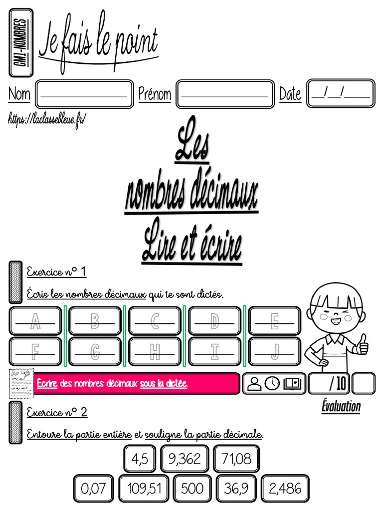 Nombres décimaux CM1 : Exercices et évaluation | PDF
