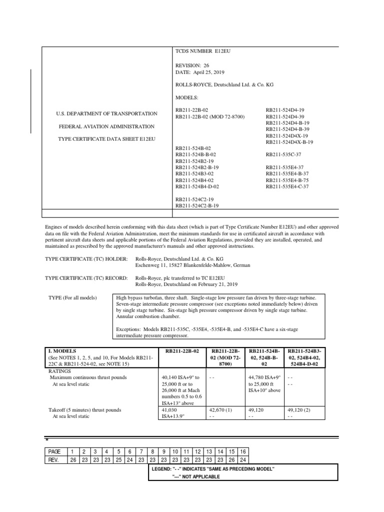 RB211 Engine Models and Specifications | PDF | Federal Aviation ...