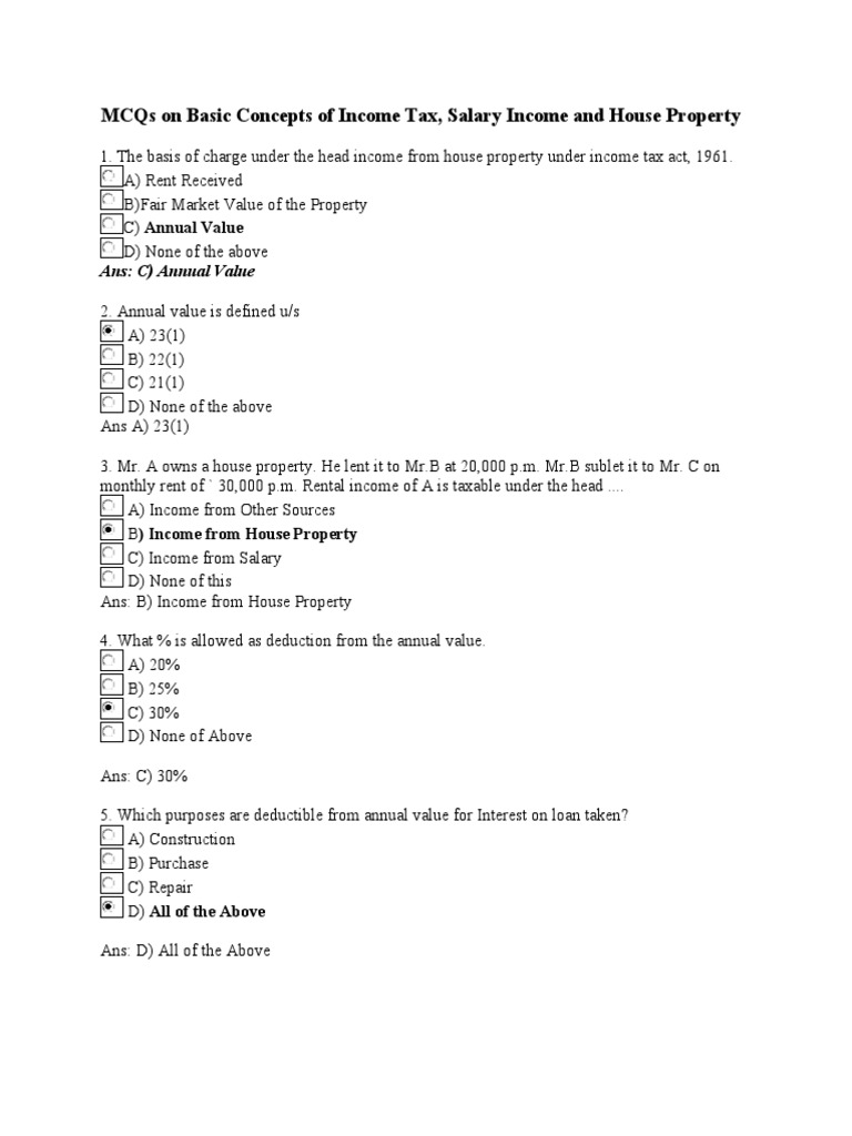 Sample MCQs Income Tax - DEA | Download Free PDF | Income | Employee ...