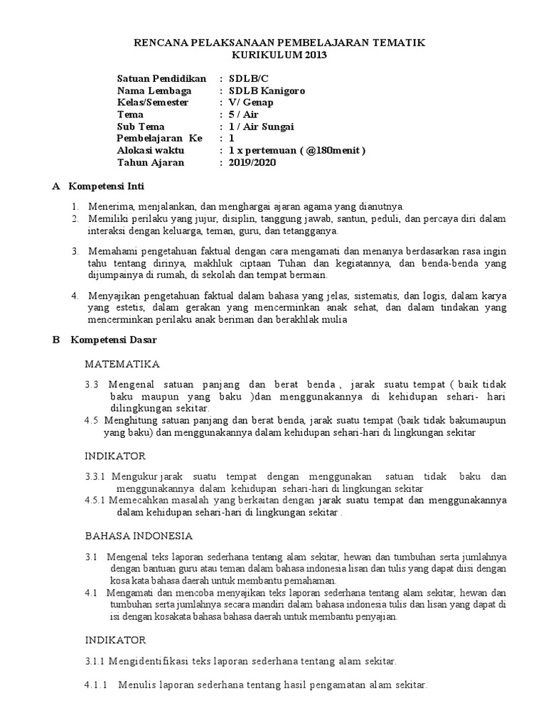RPP Tunagrahita Kelas 5 Tema 5 Subtema 1 | PDF | Seni & Disiplin Bahasa | Kajian Bahasa Asing
