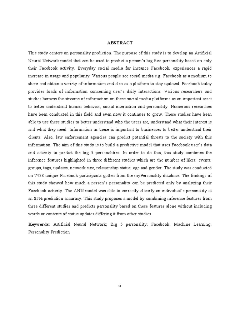 Predicting Personality from Facebook Data Using Neural Networks | PDF ...