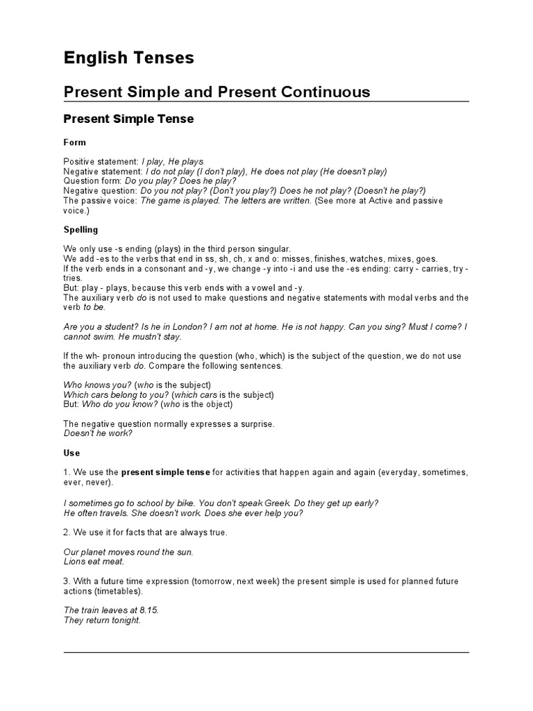 English Tenses & Verb Forms | PDF | Verb | Subject (Grammar)