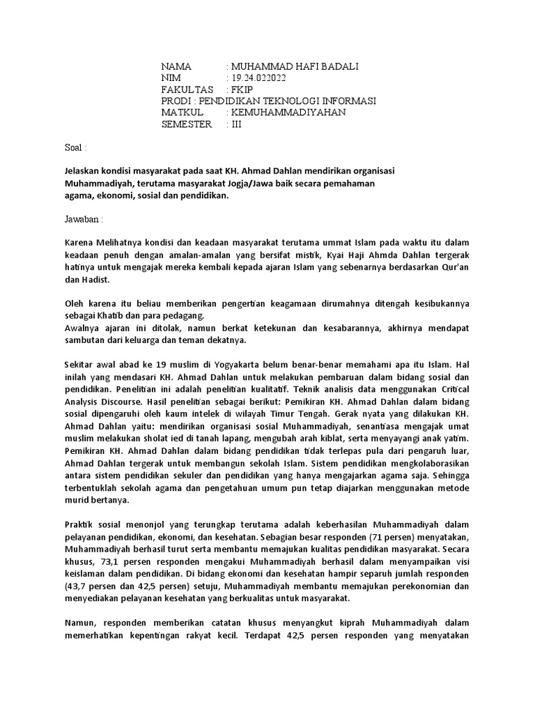 Uas Kemuhammadiyahan - Muhammad Hafi Badali | PDF