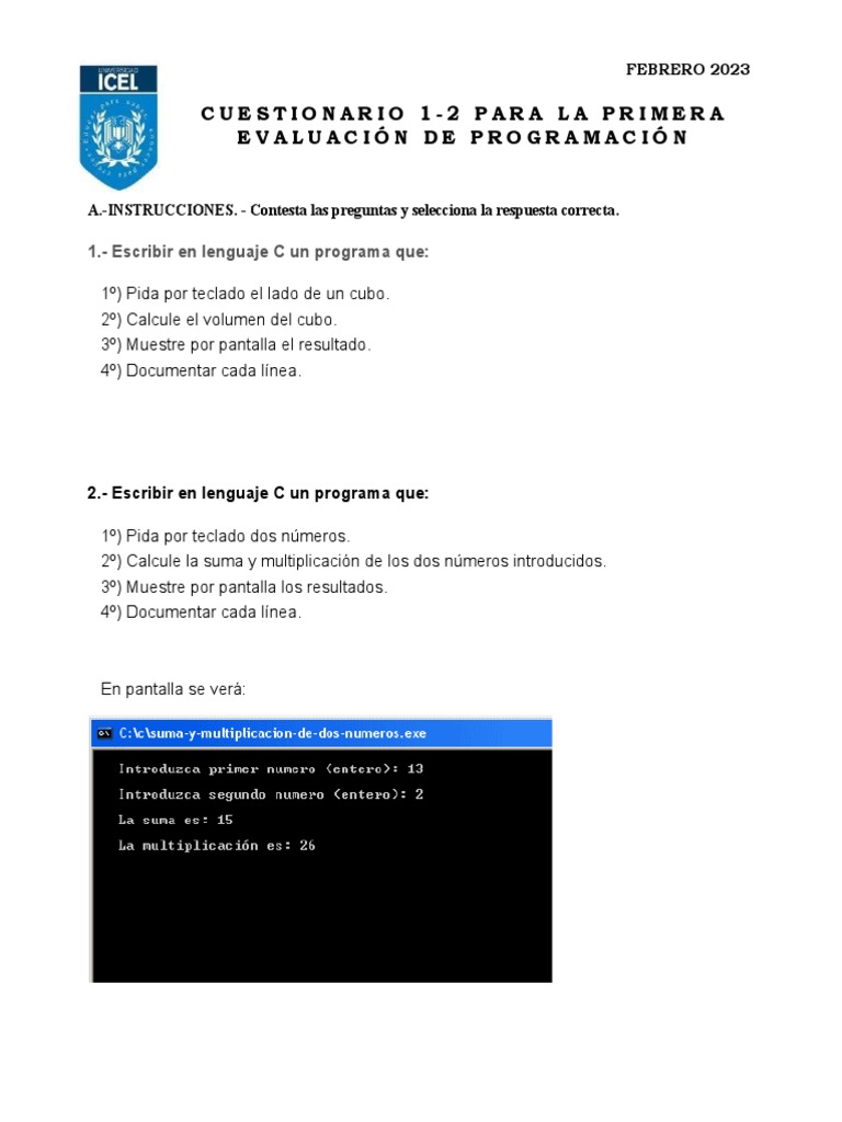 Cuestionario 1-2 Programación C1-23 Complemento | PDF
