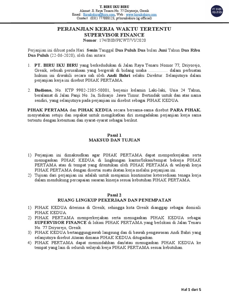 PKWT (SAMPLE) Format 01 - SPV Finance | PDF