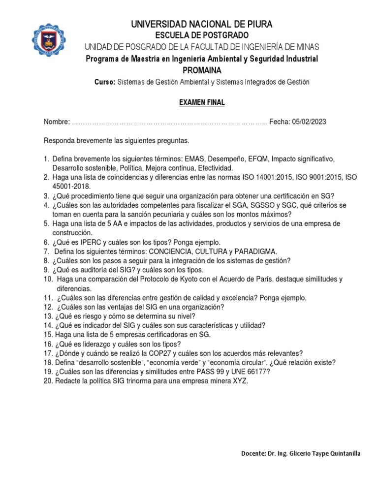 Examen Final - 2022-2 | PDF