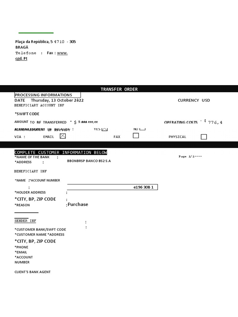 Pagamento Comprovante Swift Code | PDF