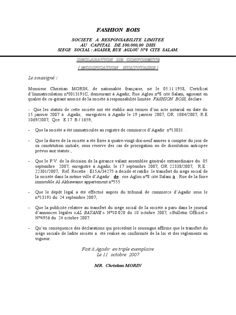 Déclaration de conformité FASHION BOIS | PDF | Droit