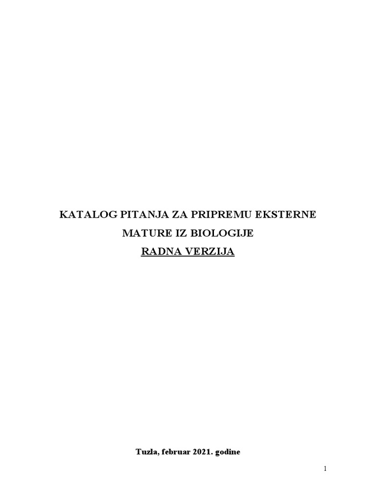 Katalog Pitanja Za Eksternu Maturu Biologija Radna Verzija | PDF