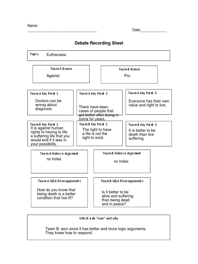 Debate Recording Sheet-2 | PDF